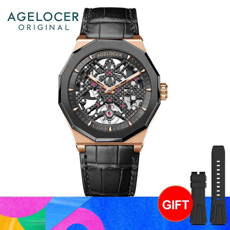 AGELOCER-Original-Schwarzwald-Watch-Ceramic-Bezel-Men-Sports-Skeleton-Luminous-Automatic ...
