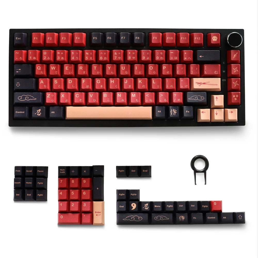 Japanese Red Samurai Keycaps PBT Material 129 Keys Dye-Sub Cherry ...