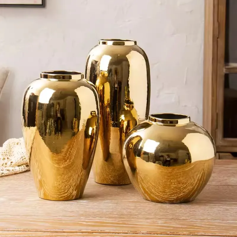 Golden-Vase-Light-Luxury-Ceramic-Vase-Decoration-Living-Room-Dry ...