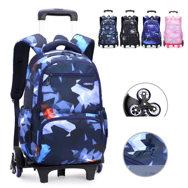 New-Rolling-School-Backpack-Trolley-Bagpack-with-6-Wheels-Children ...