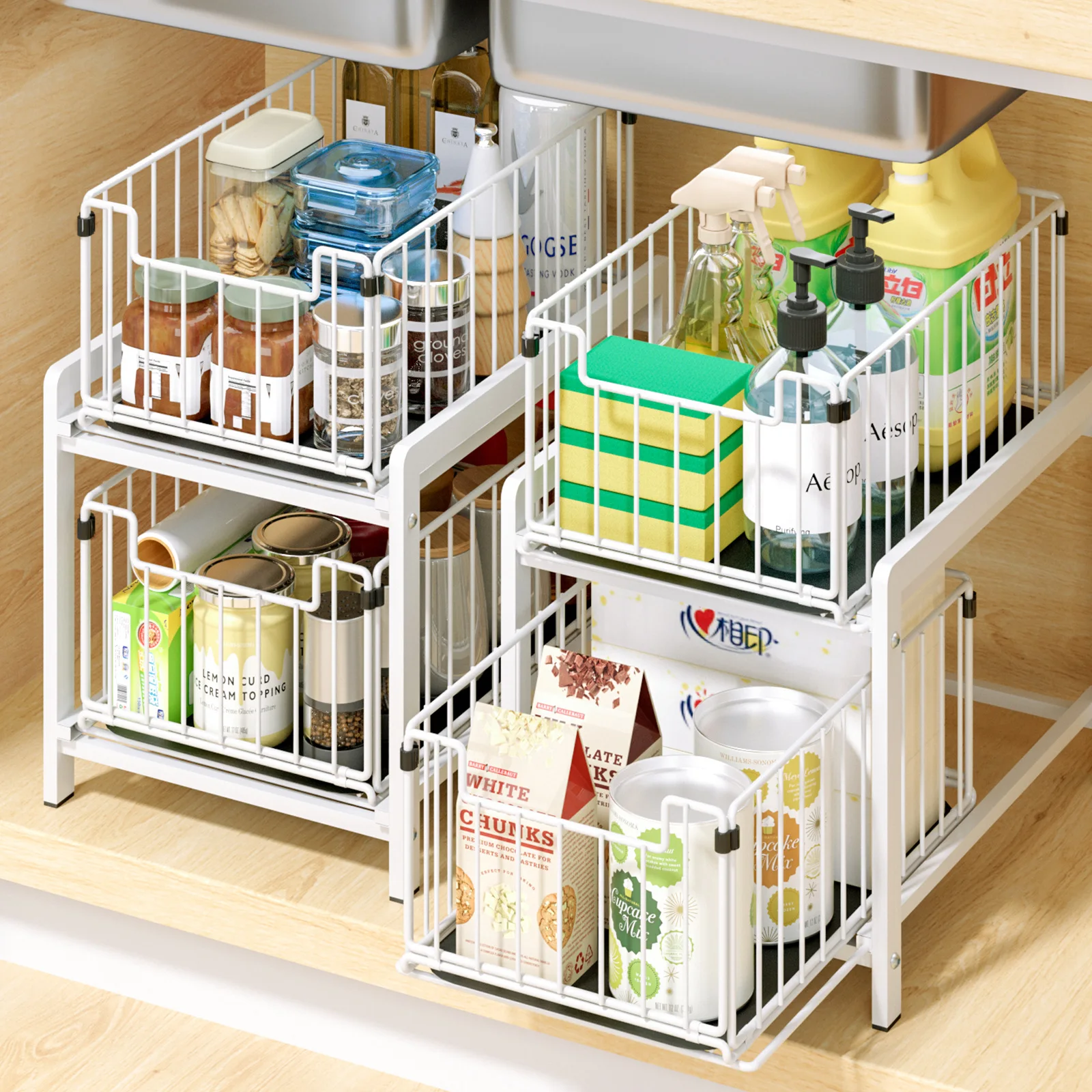 kitchen-Under-Sink-Shelf-Sliding-Storage-Rack-Cabinet-Drawers-Organizer ...