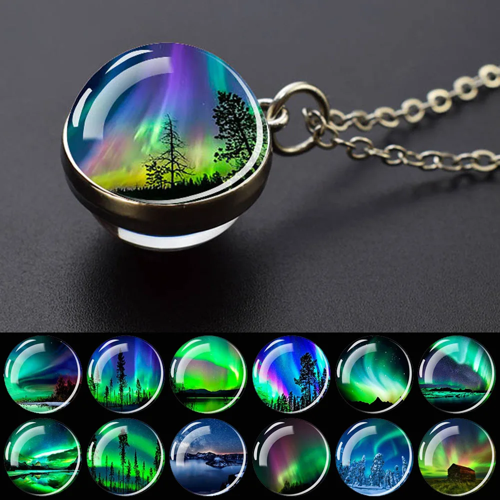 Aurora Borealis Necklaces Polar Light Life Tree Two Sided Pattern Glass ...