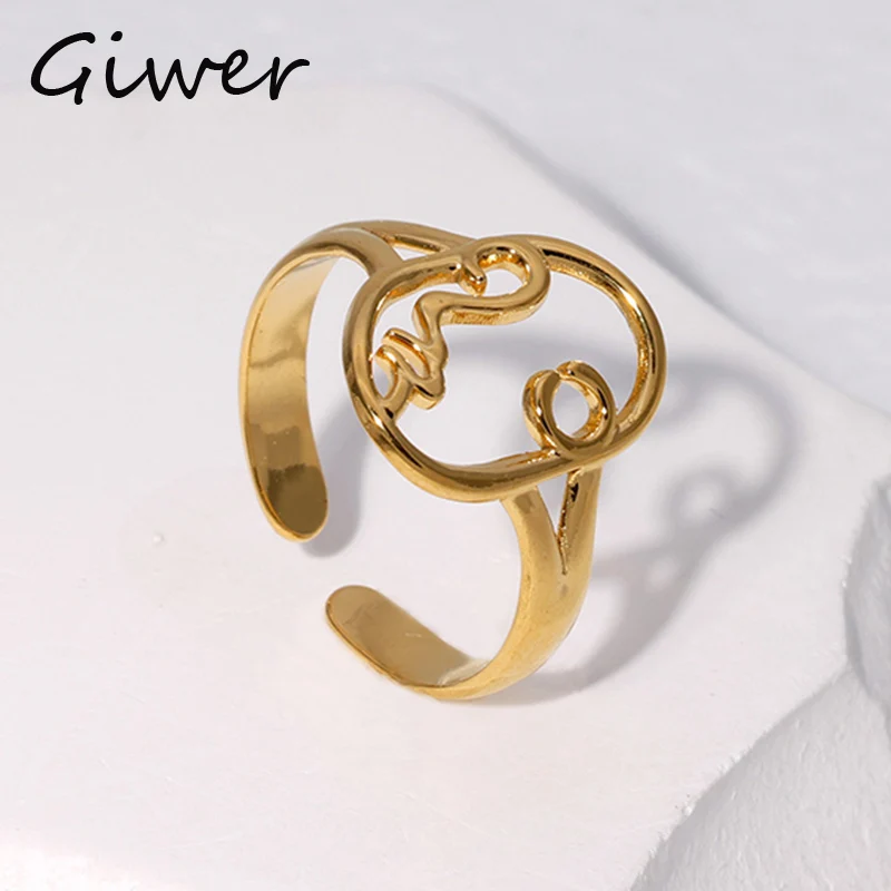 Creative Face Design Stainless Steel Open Ring for Women Personality ...