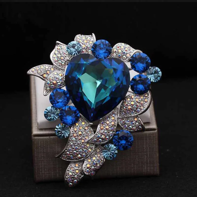 Exaggerated Luxury Full Crystal Heart Brooch Pin For Women Men Fashion ...