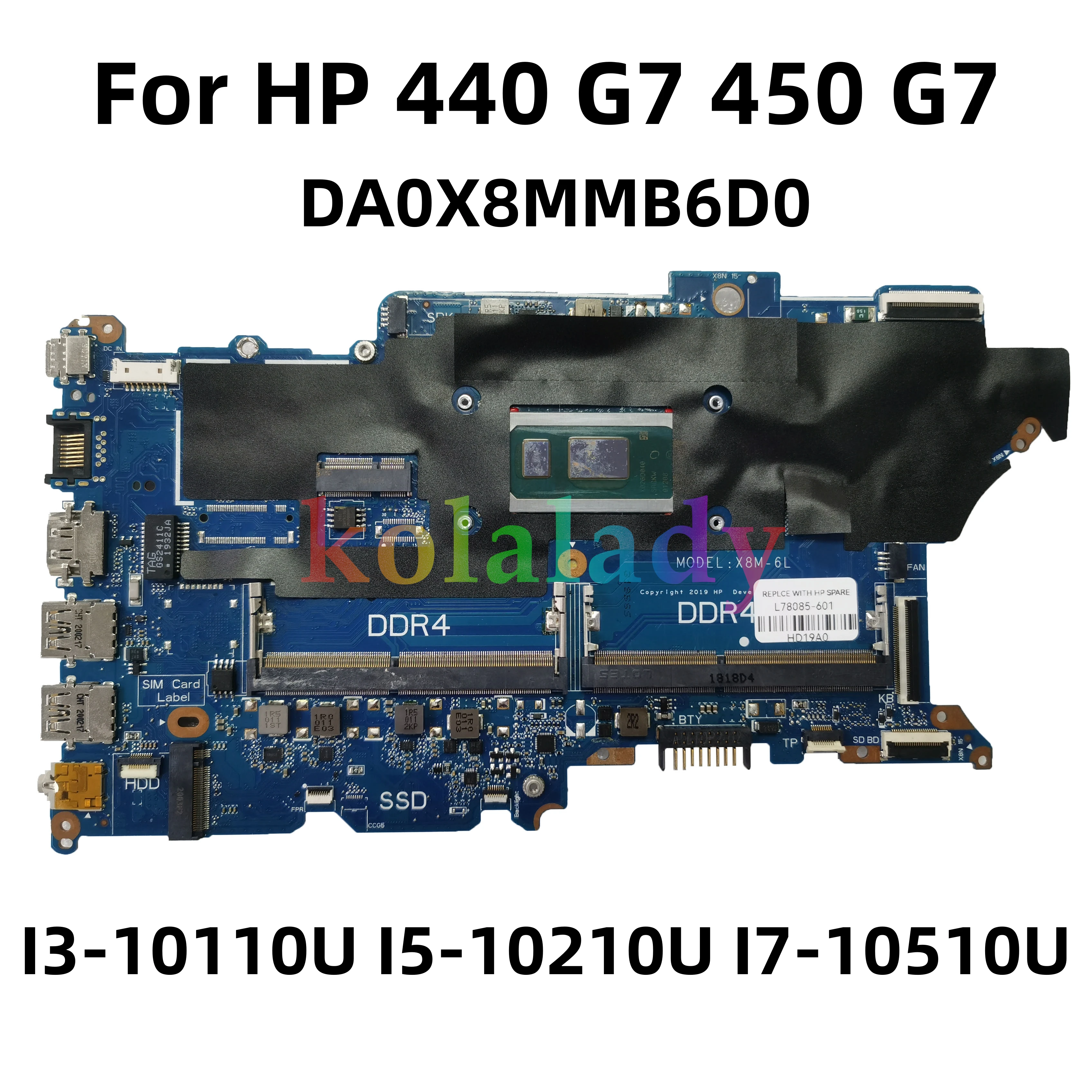X8M-6L DA0X8MMB6D0 For HP ProBook 440 G7 450 G7 Laptop Motherboard With ...