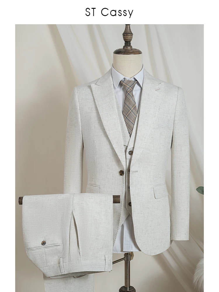 high quality luxury full men's suit elegant suits for men leisure beige ...