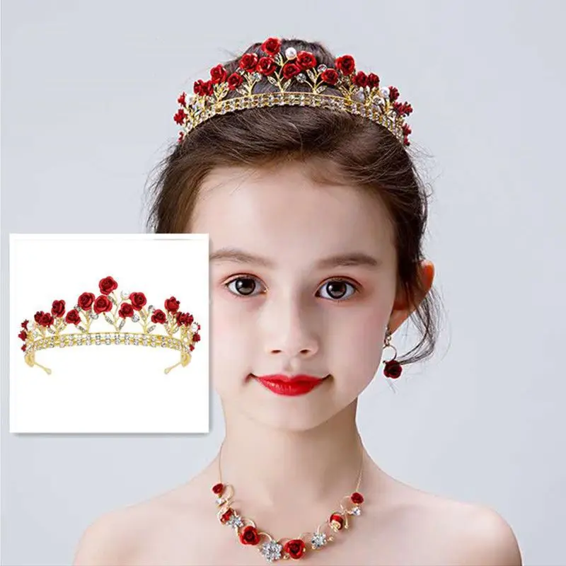 Princess-Crown-Hair-Band-Children-Red-Rose-Flower-Tiara-Fashion-Alloy ...