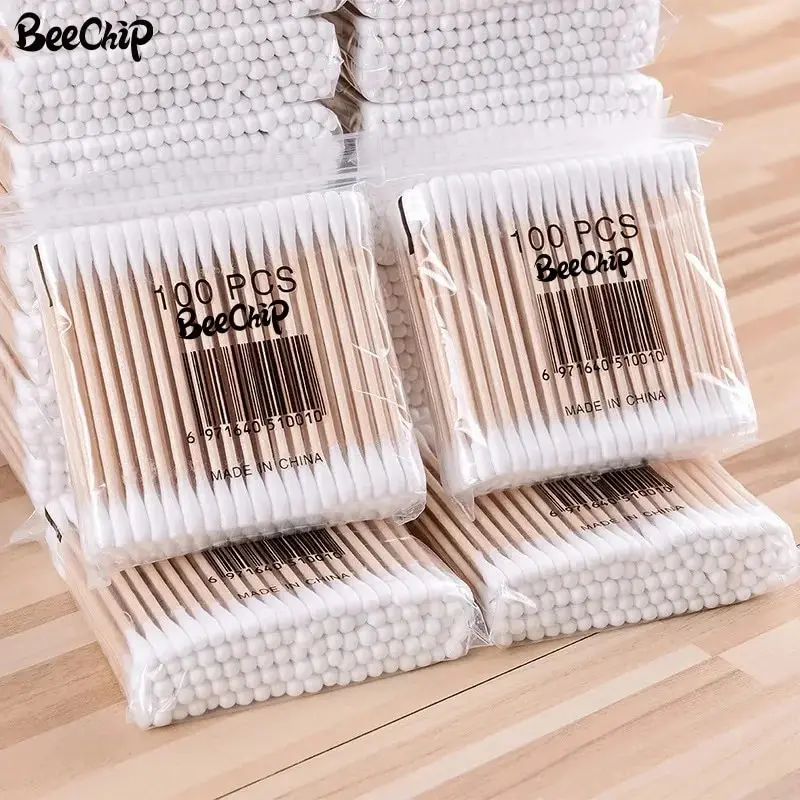 200PCS-Wooden-Double-Ended-Cotton-Swabs-Make-Up-Cleaning-Disposable ...