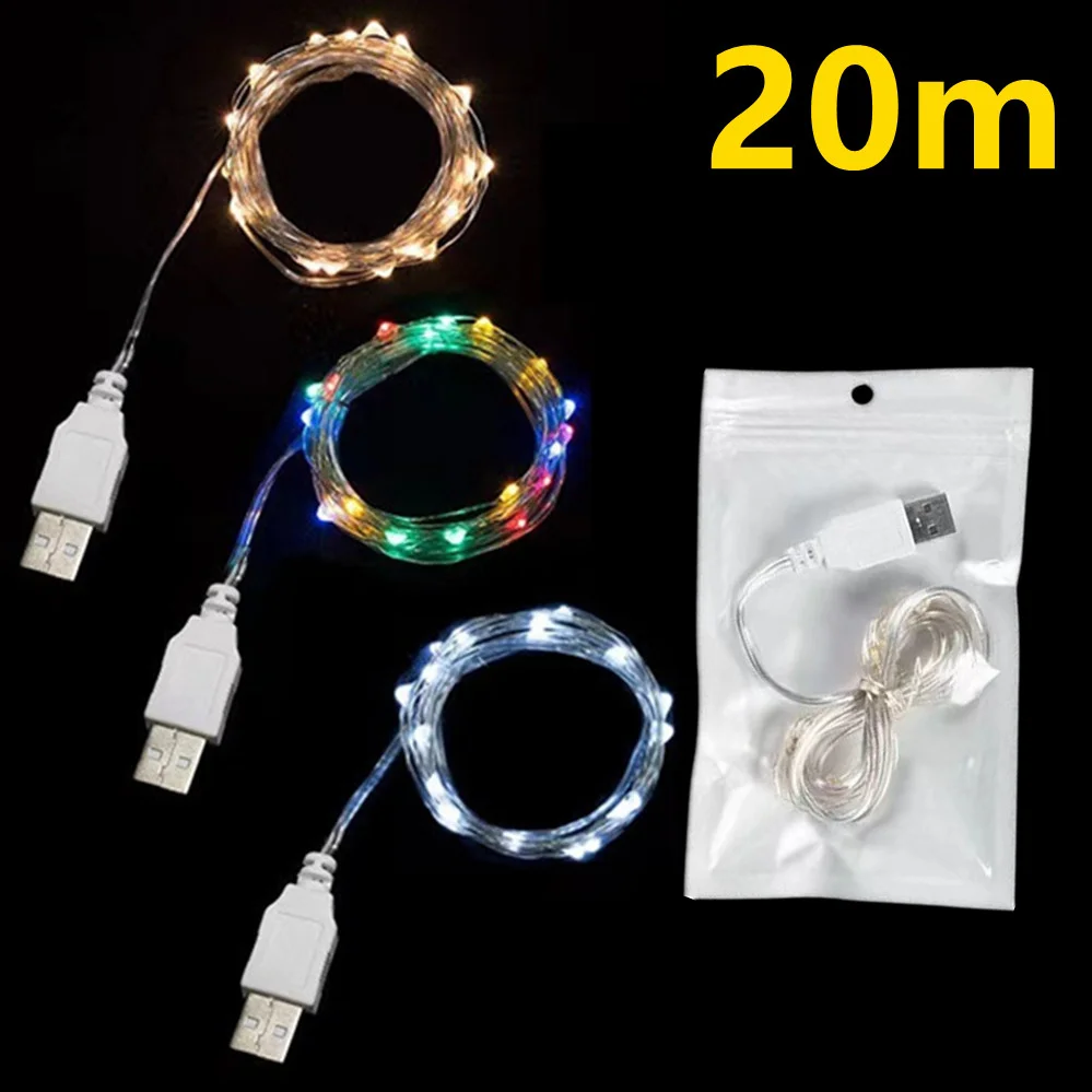 3/10/20M USB LED String Lights Copper Silver Wire Garland Light ...
