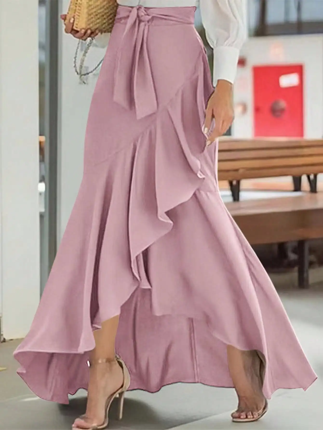 Women-Fashion-Irregular-Fishtail-Skirts-Pink-Elegant-High-Waist-Slim ...