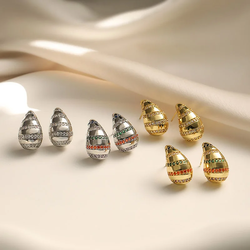 HECHENG-Colorful-Zircon-Chubby-Water-Drop-Stud-Earrings-for-Women-Girls ...