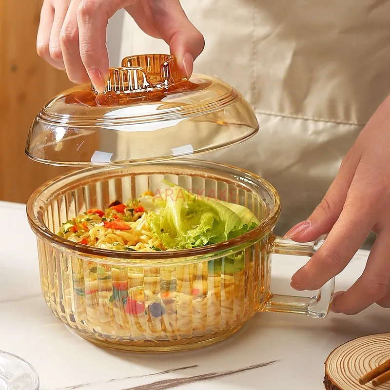 Paomian glass bowl with handle and anti scalding microwave oven with ...
