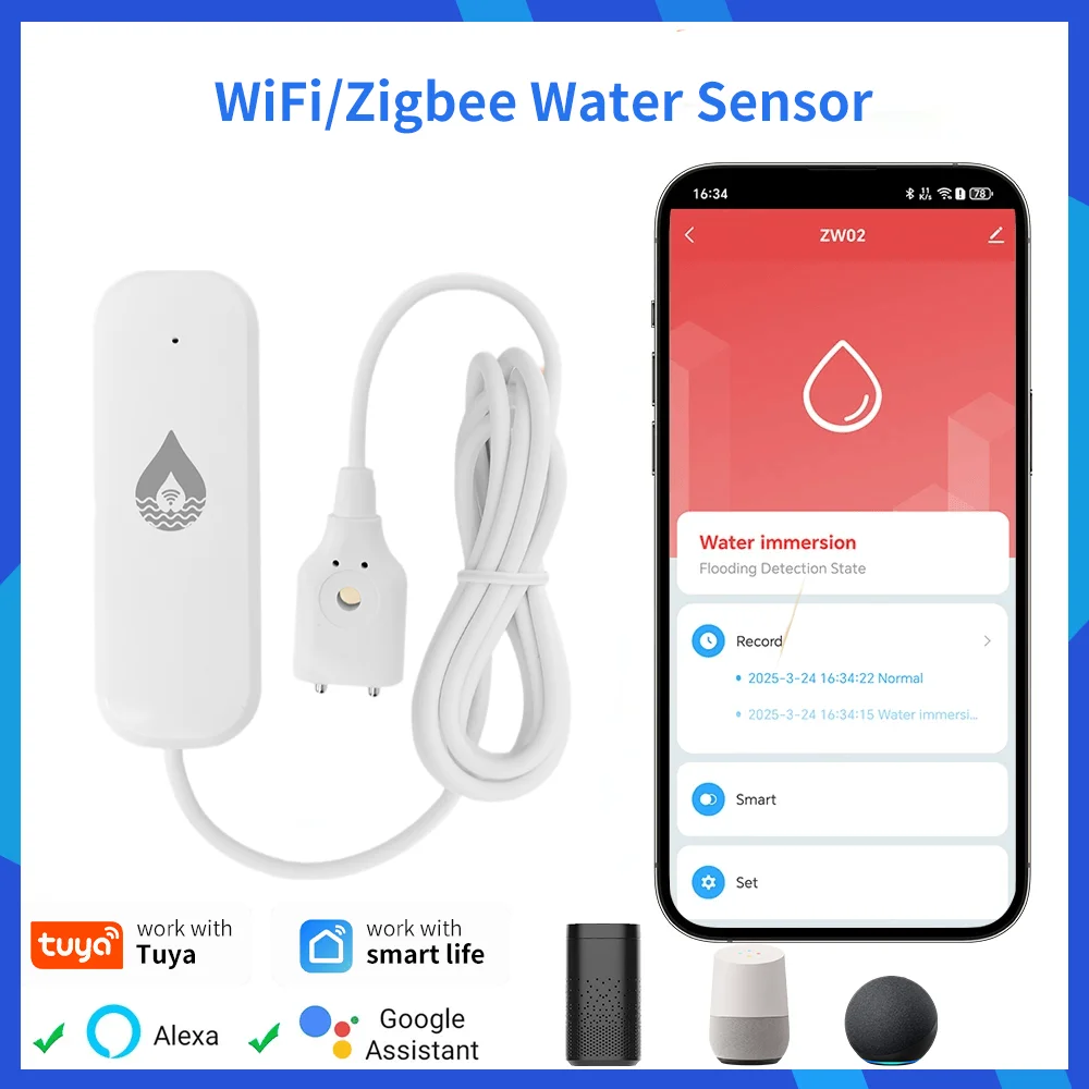 Tuya WiFi Water Sensor Smart Life Devices Zigbee Sensors Water Leak ...