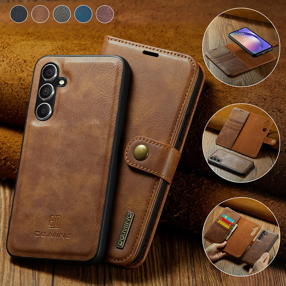 Premium Detachable Magnetic Wallet Leather Case for Samsung A56 5G (Brown)