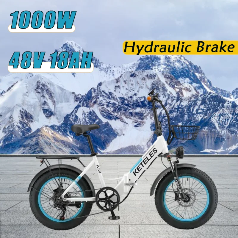 KS9 KETELES 1000W 모터 48V 18Ah 리튬 배터리 유압 브레이크 전기 자전거 성인용 20인치 스노우 비치 ...