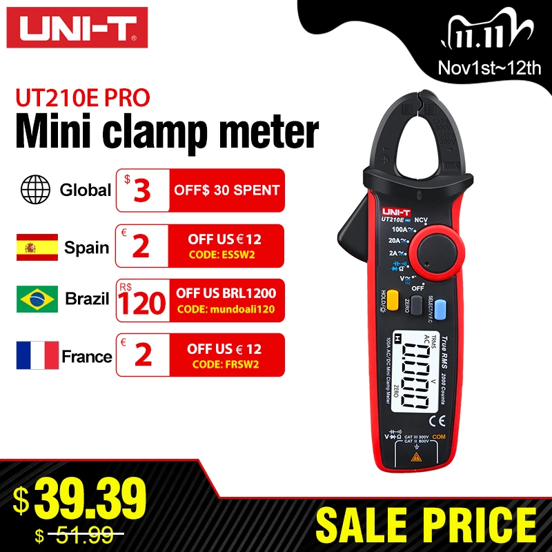 UNI T UT210E Pro Digital AC DC Strom Clamp Meter True RMS Zangen ...