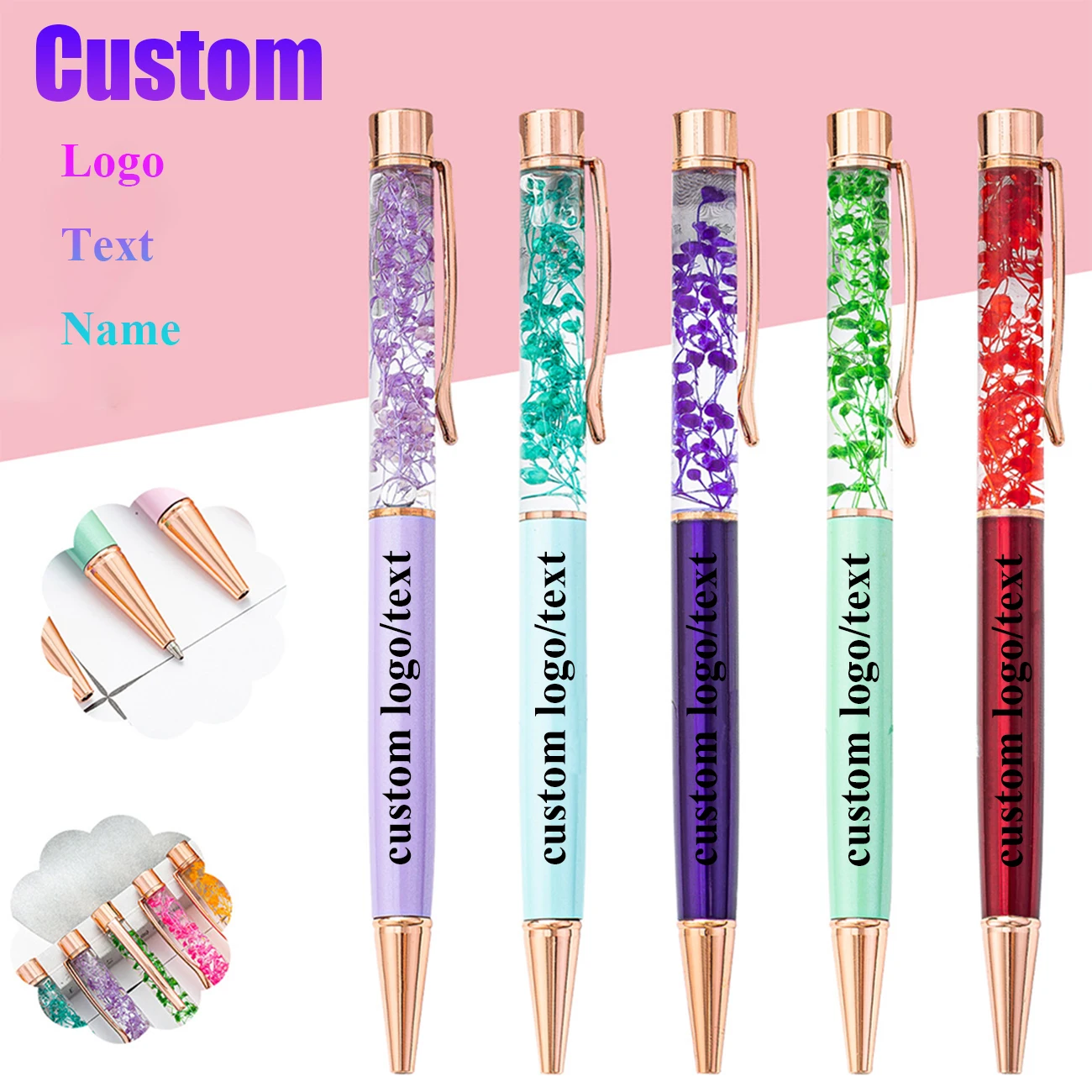 Custom-Logo-Engraved-Name-Pen-Creative-DIY-Flower-Metal-Ballpoint-Pens ...