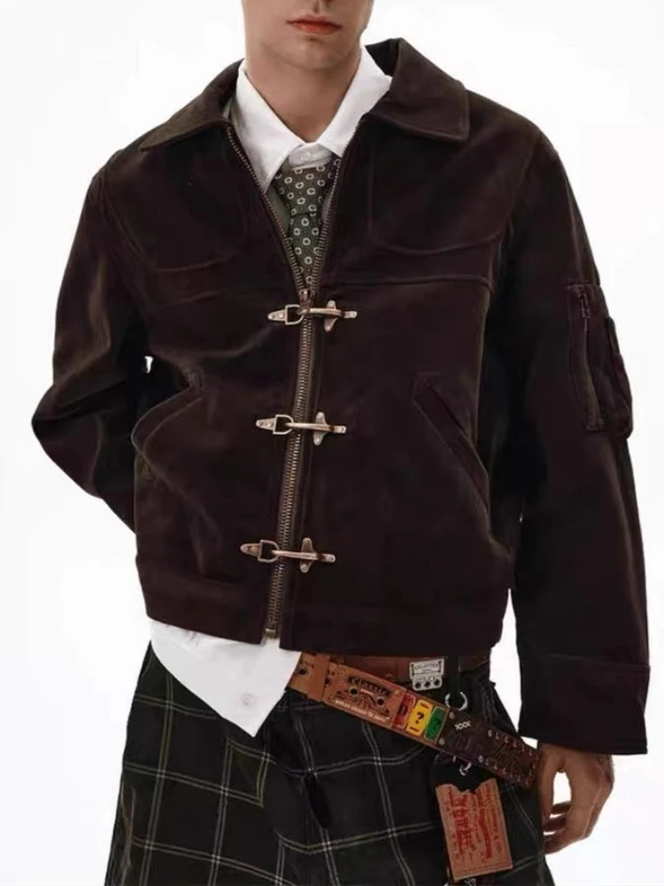 Vintage Distressed Suede Coat Men Deconstructed Airplane Buckle Jacket ...
