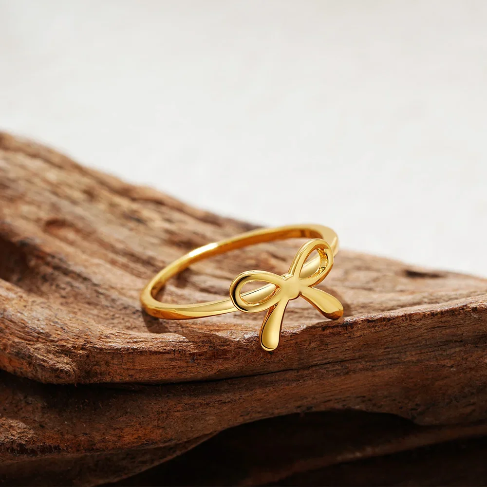 Minimalist Mini Sweet Cute Bowknot Rings Women Waterproof Non Tarnish ...