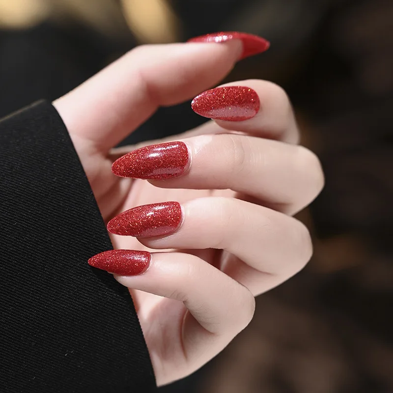 24pcs/set Full Coverage Wearing False Nails Medium Long Pointed Nails ...