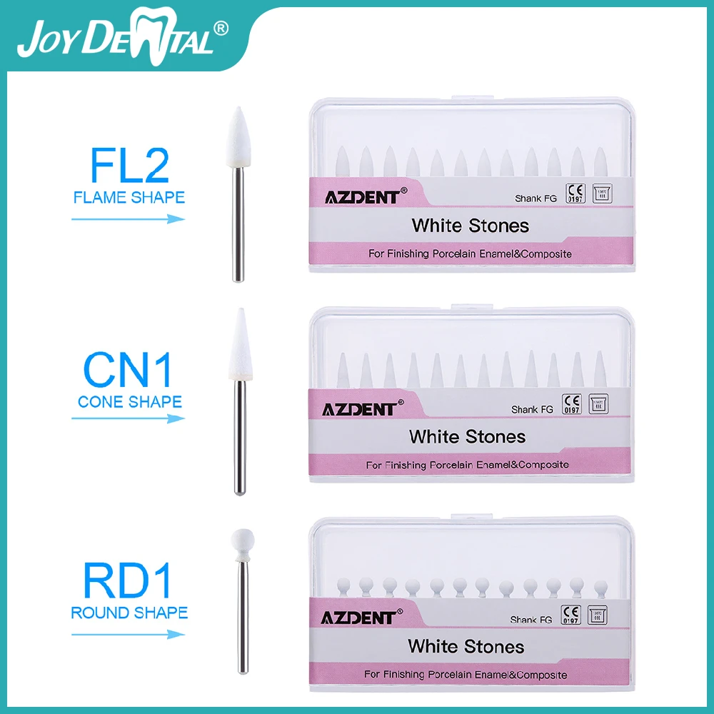 Joydental 12pcs/pack Dental Flame Cone Round White Stone Polisher Fg ...