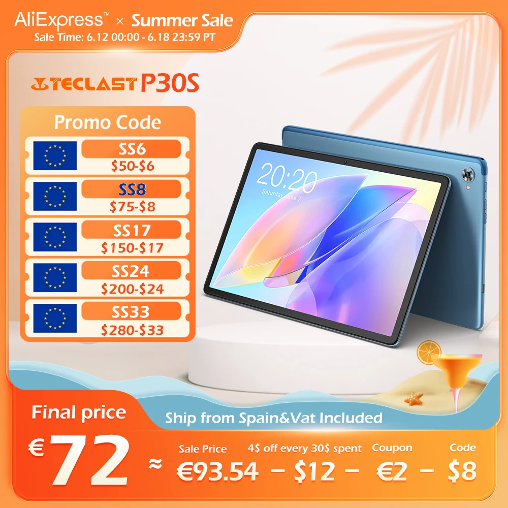 Teclast P30S 10.1 Inch Tablet Android 12 1280X800 Ips 4Gb Ram 64Gb Rom MT8183 8 Cores gps Type C ...