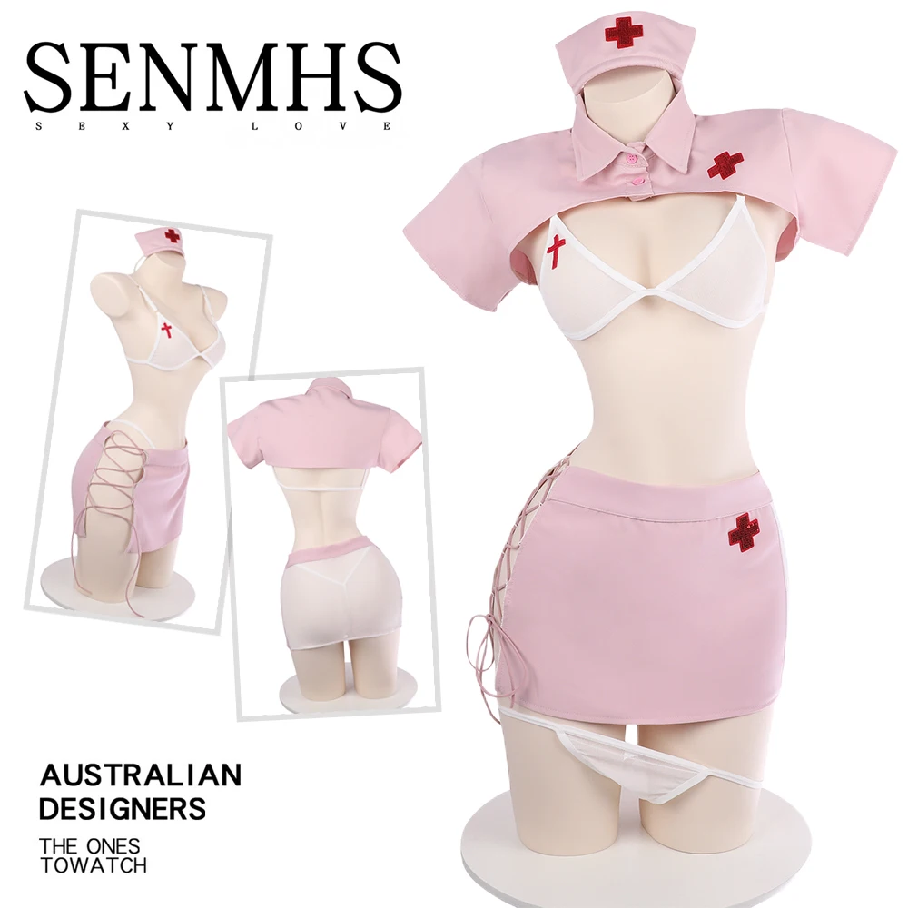 SENMHS Women Sexy Cosplay Lingerie Nurse Erotic Costume Maid Outfit For Couple School Girl Pink ...