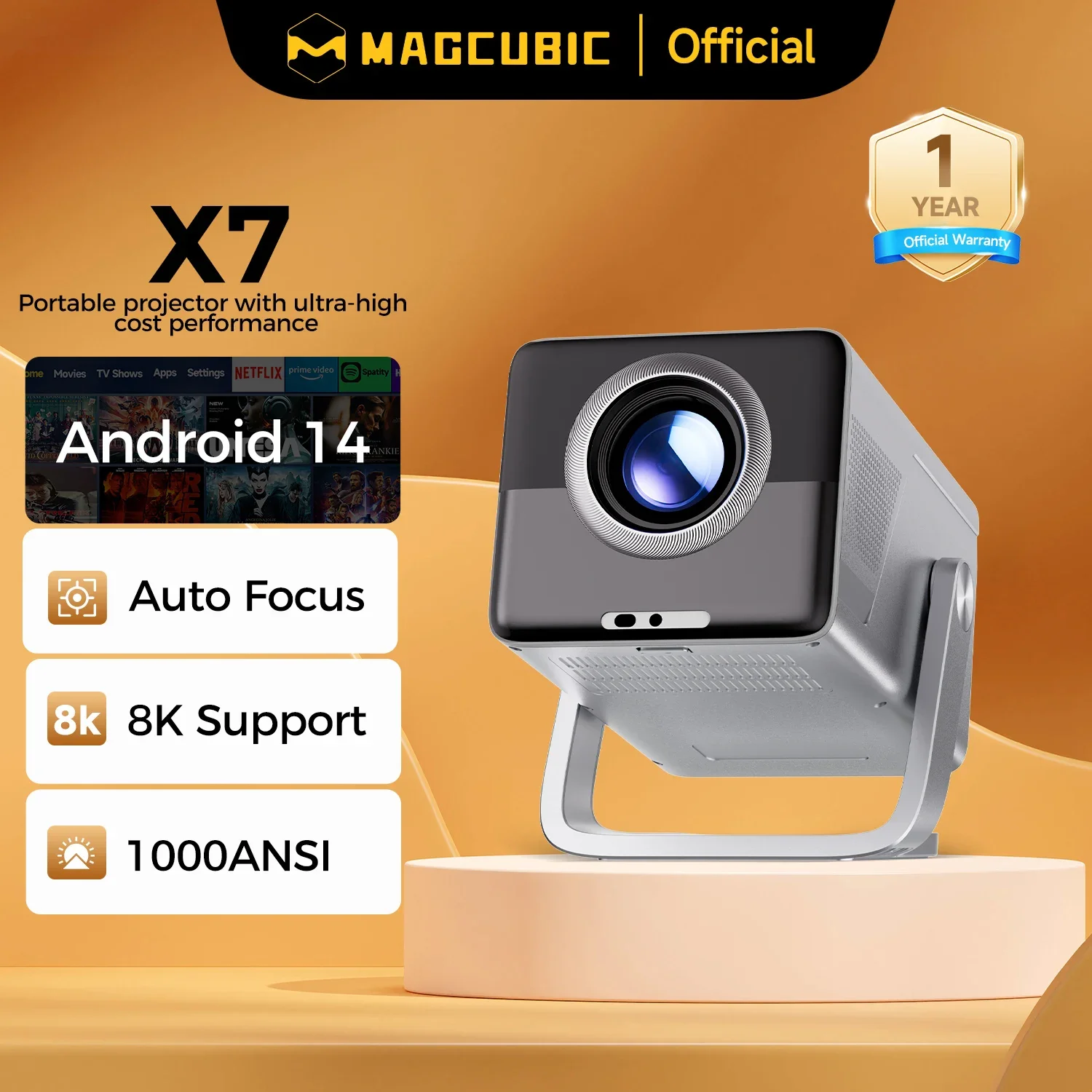 Magcubic 8K HD 1080P 1000ANSI X7 Projector with 5W Speaker Android 14 ...