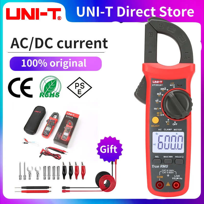 UNI T UNI-T UT202A+ UT204+ Digital AC DC Voltage Clamp Meter Multimeter True RMS 400-600A Auto ...