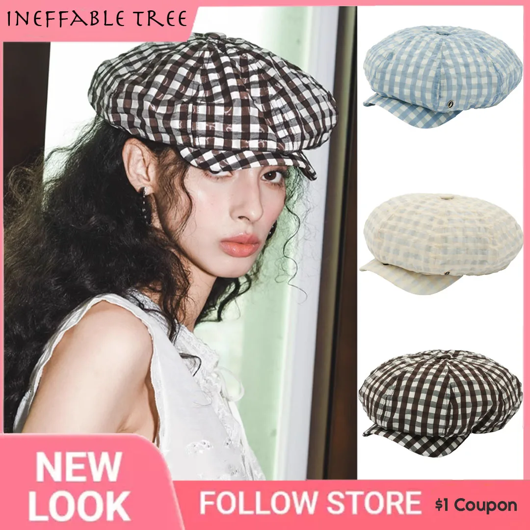 Y2K Harajuku Retro Checkered Berets for Women Men Summer Sunscreen ...