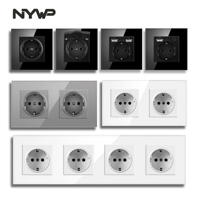 NYWP-EU-power-socket-plug-with-2-1a-16A-USB-charging-port-glass-panel ...