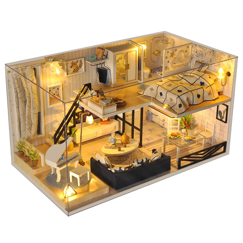 Wooden-Model-House-Kit-with-Music-Dust-Cover-Light-Accessories-DIY-Doll ...
