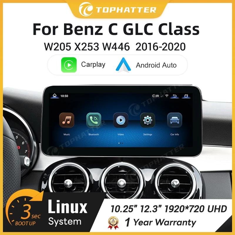 Linux Multimedia Screen Wireless CarPlay Android Auto For Benz C GLC ...
