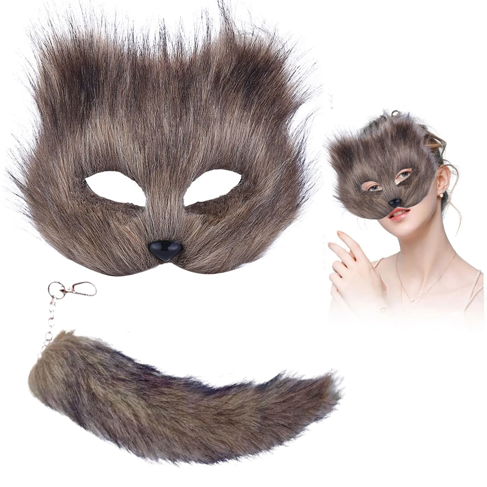 Therian Mask and Tail Set Halloween Cosplays Costume Accessorie Cats ...