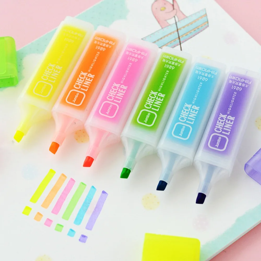 6-Colors-Fluorescent-Highlighter-Marker-Student-Paintbrush-Writing-Tool ...