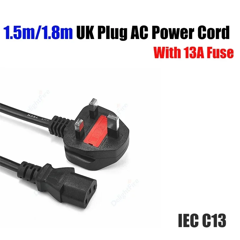 3PIN-UK-Plug-C13-Power-Cable-1-8m-1-5m-Main-Power-Extension-Cord-with ...