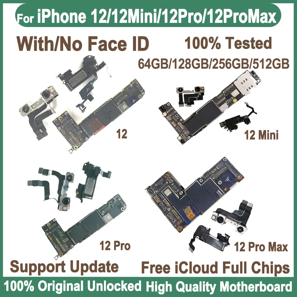Original For Iphone 12 Pro Max Motherboard With Face Id Unlocked Logic ...