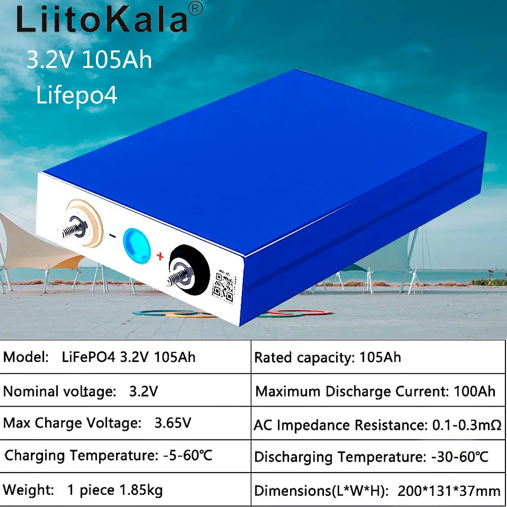 1pcs LiitoKala GRADE A NEW 3.2V 100Ah 105Ah lifepo4 battery CELL 12V ...
