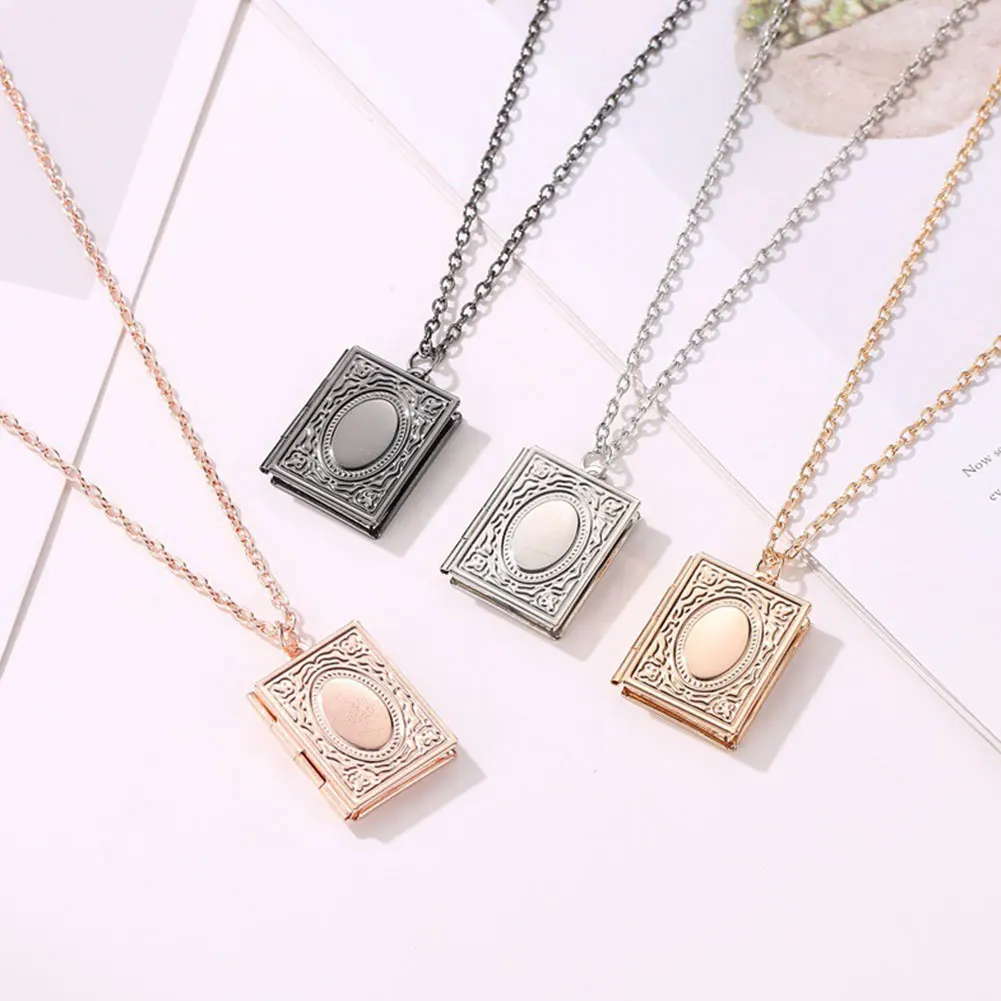 Fashion-New-Gold-Color-Book-Locket-with-Pictures-Necklace-Book-Loket ...