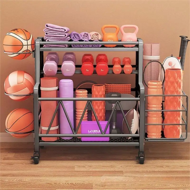 Movable Fitness Storage Rack | Heavy Duty Yoga Mat Organizer,Space ...