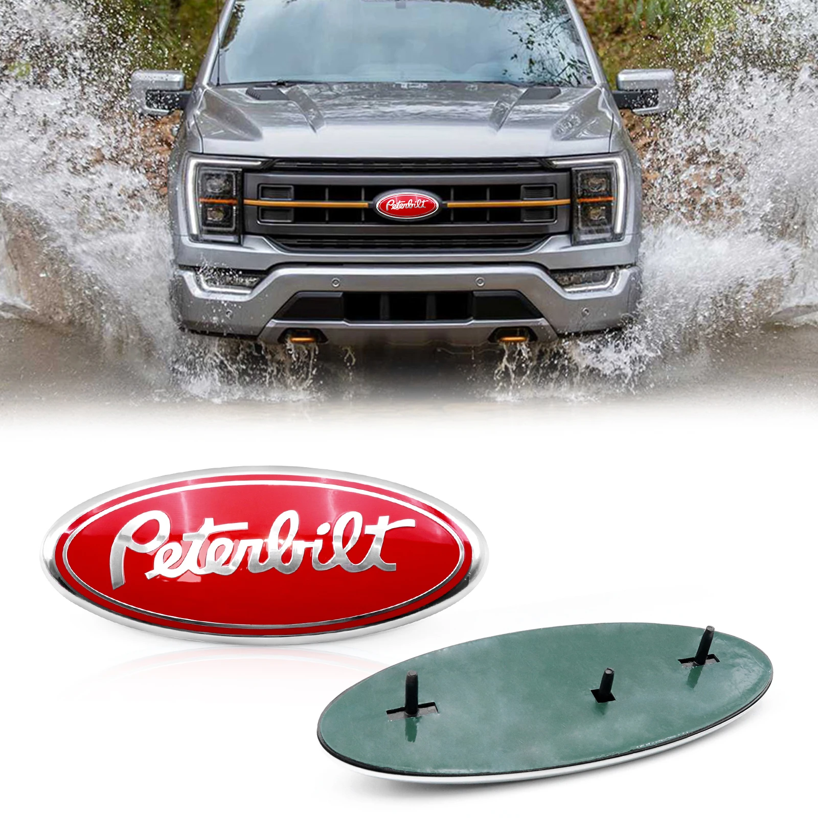 2PCS-Red-Peterbilt-9-Inch-Oval-Emblem-Fit-for-2005-2014-F150-Car-Pick ...