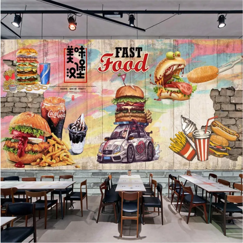 European and American Burgers Graffiti Background 3D Mural Wallpaper ...