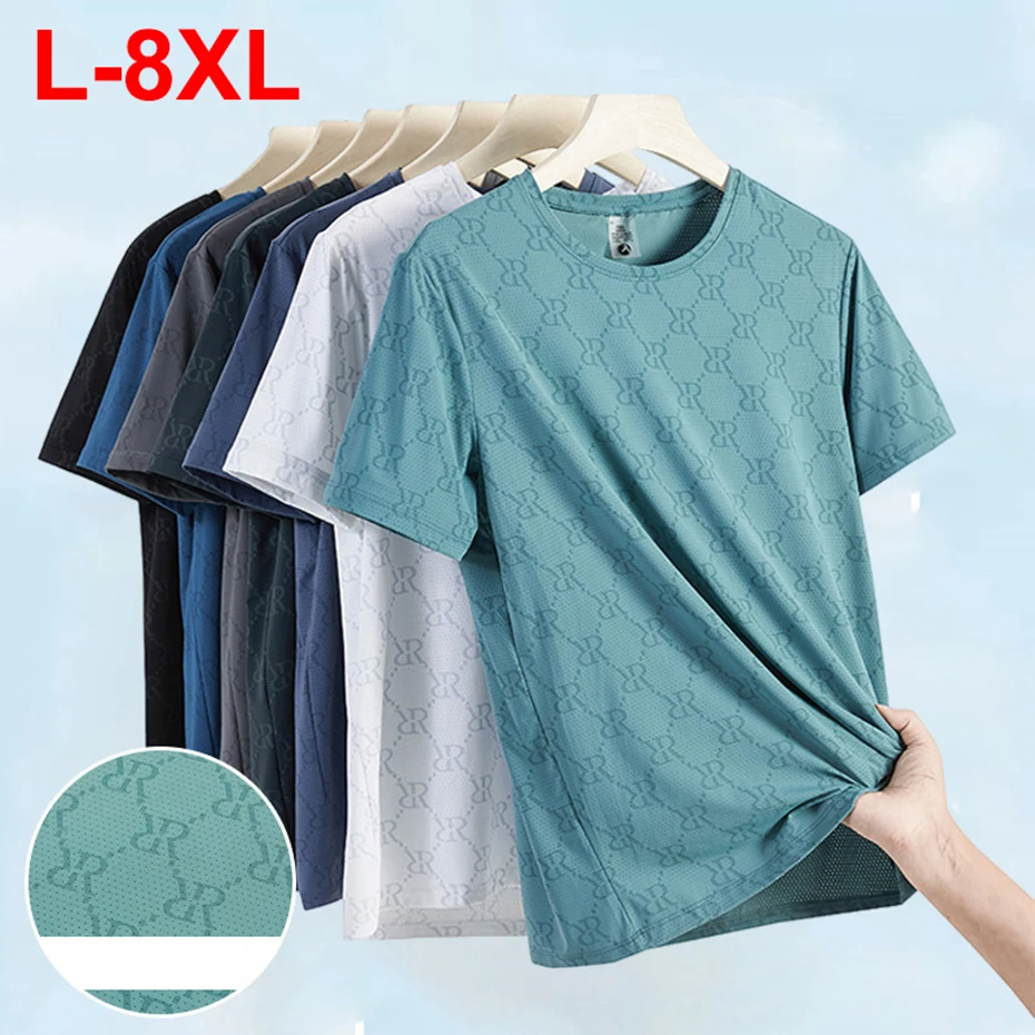 7XL 8XL Plus Size Ice Silk T Shirt 2025 Summer Casual Loose Short ...