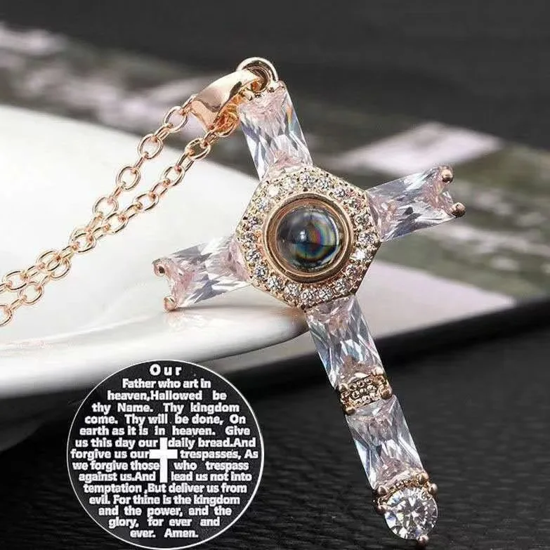 Hibody Foto Tekst Custom Zirkoon Ketting Shining Cross Projectie ...