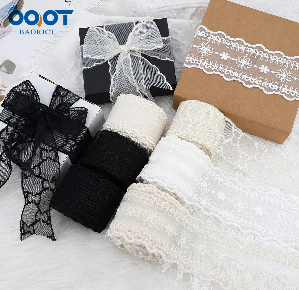 White Lace Ribbon Bow