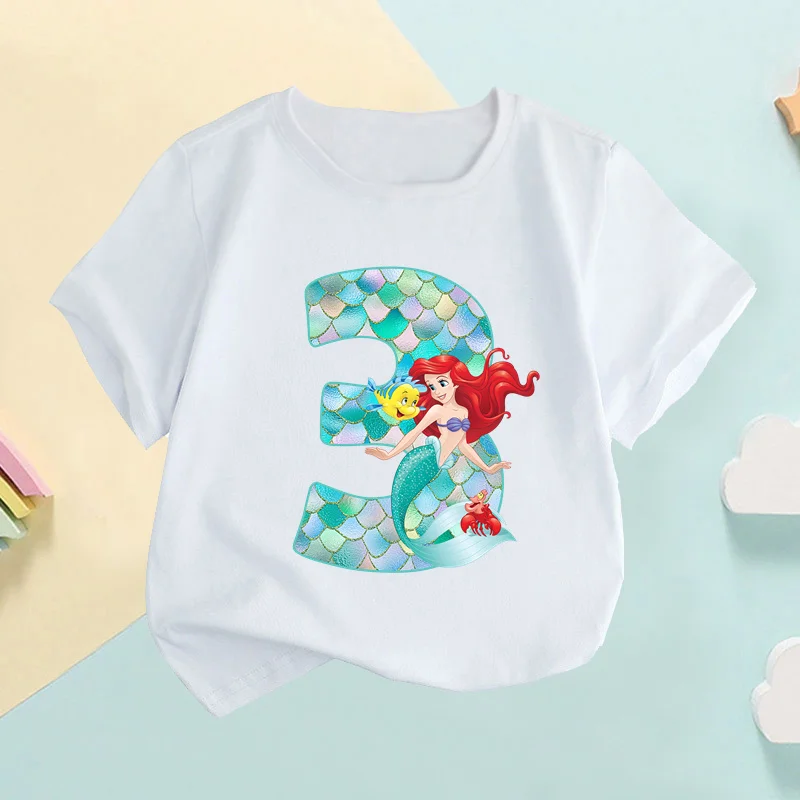 The Little Mermaid Ariel Princess Number Print Girls Clothes 1 2 3 4 5 ...