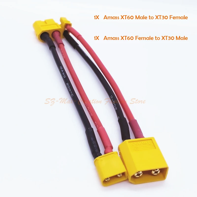 모델 항공기 정품 Amass XT60 ~ XT30 암 수 플러그 10CM 16AWG 케이블, 드론 배터리 액세서리| | - AliExpress