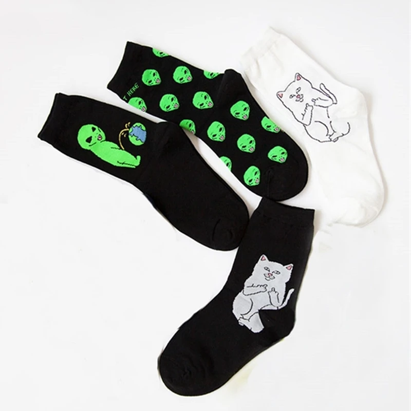 2025 New Fashion Unisex Cartoon Cat Art Funny Socks Alien Print ...
