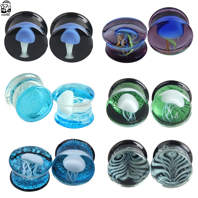 1-Pair-Glass-Saddle-Ear-Plugs-Jellyfish-Mushroom-Seaweed-Inner-Tooth ...