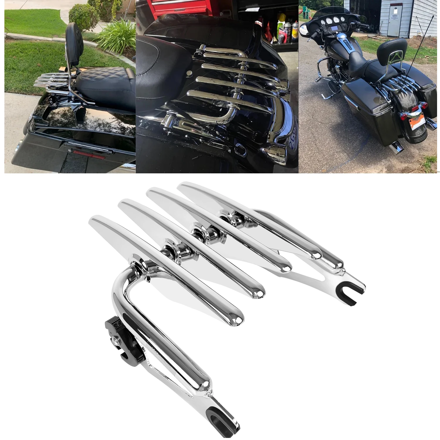 Chrome-Detachable-Two-Up-Stealth-Luggage-Rack-Mount-Fit-Harley-Touring ...